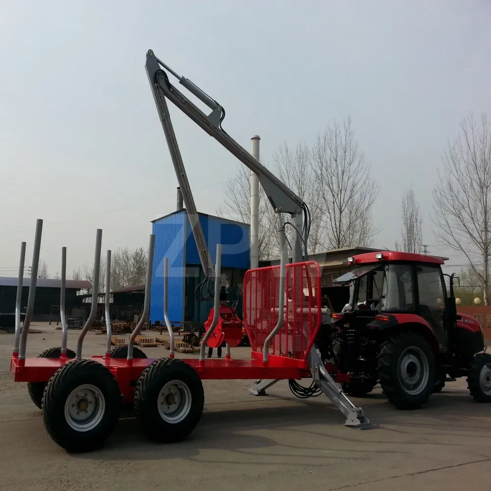 Heavy-Duty Timber Trailer with Crane for Efficient Forest Log Harvesting