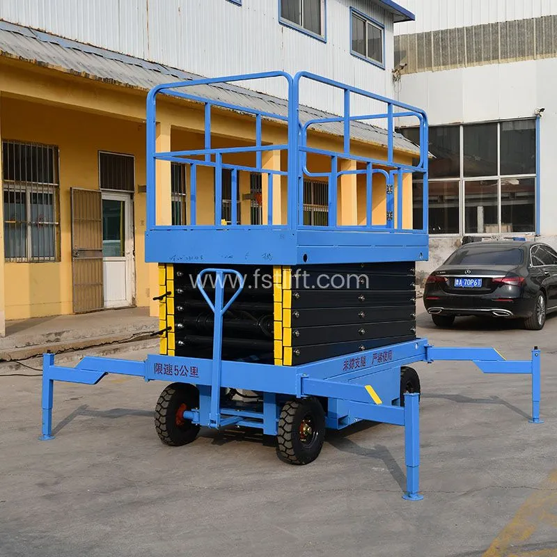 What safety precautions should be taken when using a mobile scissor lift?