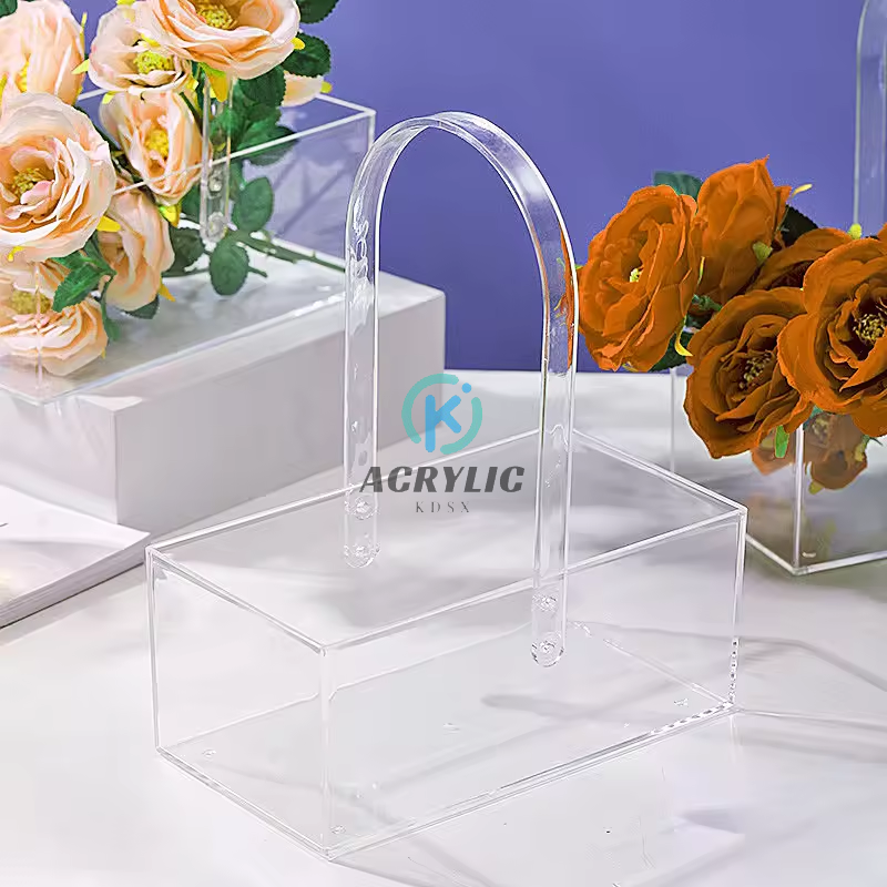 Acrylic Flower Box With Handle Square Flower Box