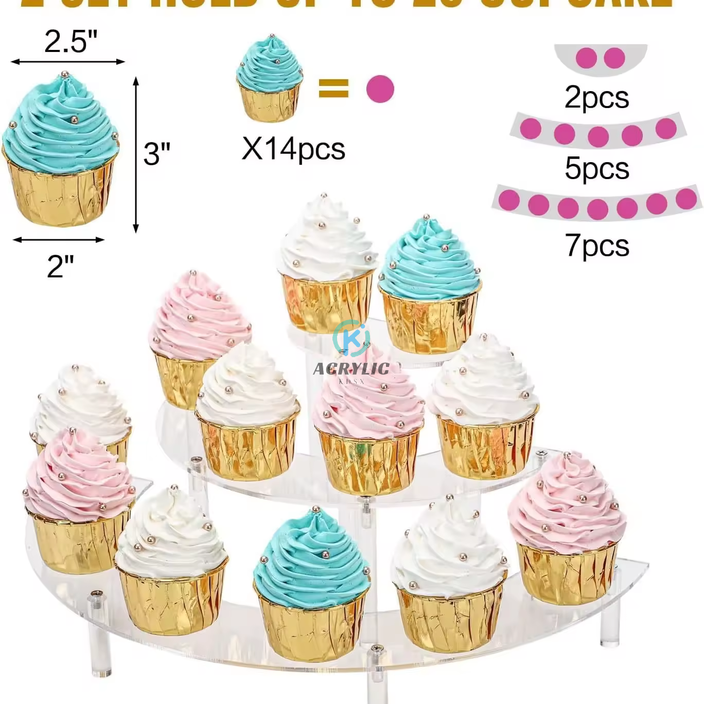Acrylic Dessert Table Display Set Half Moon Acrylic Cupcake Stand