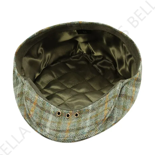 Green Wool Plaid Peaked Cap,flat peak cap