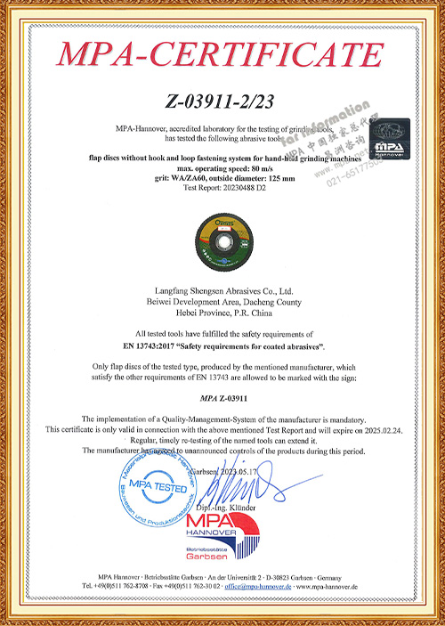 Certificate of OASIS Abrasives