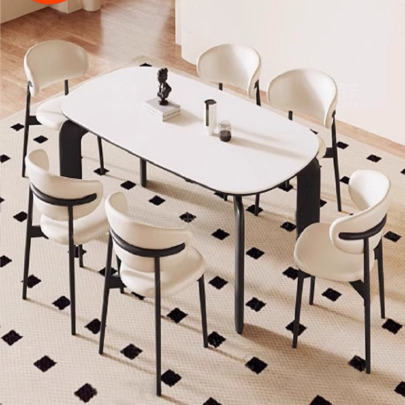 Rectangular rock slab dining table and chairs