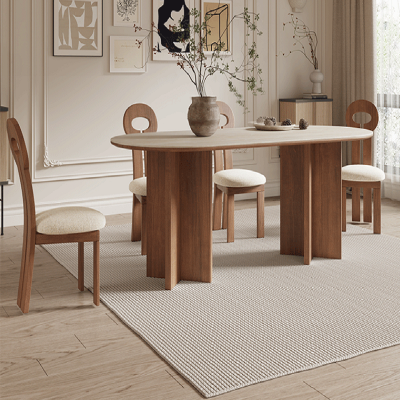 Travertine Slate Oval Dining Table and Chair Set