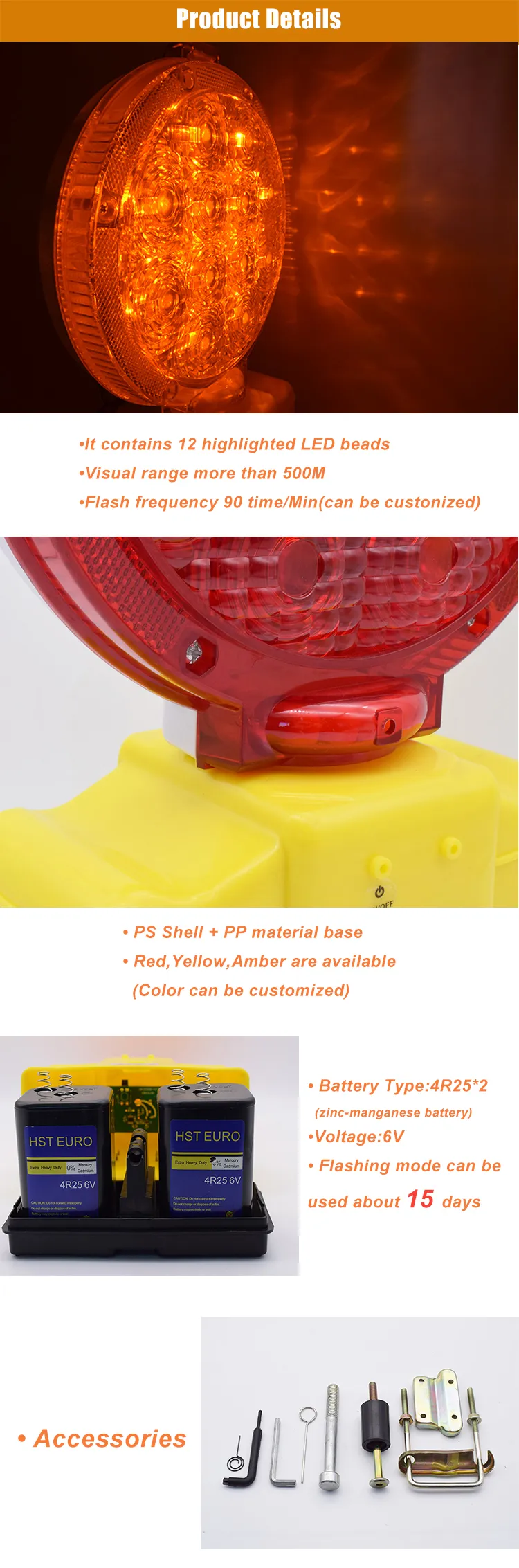 Durable Traffic Construction Strobe Battery Light