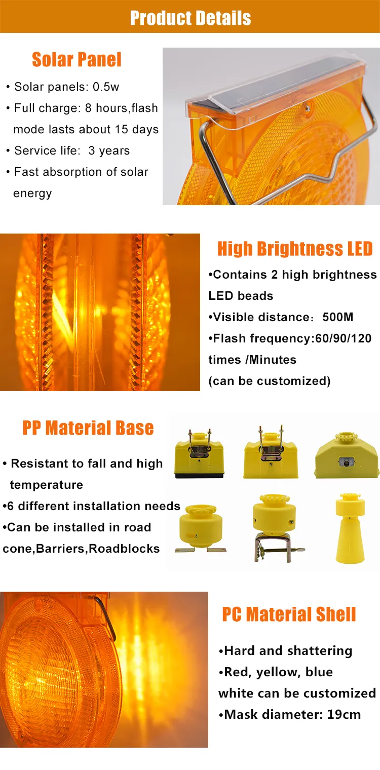 LED Factory Construction Solar Flashing Barricade Light