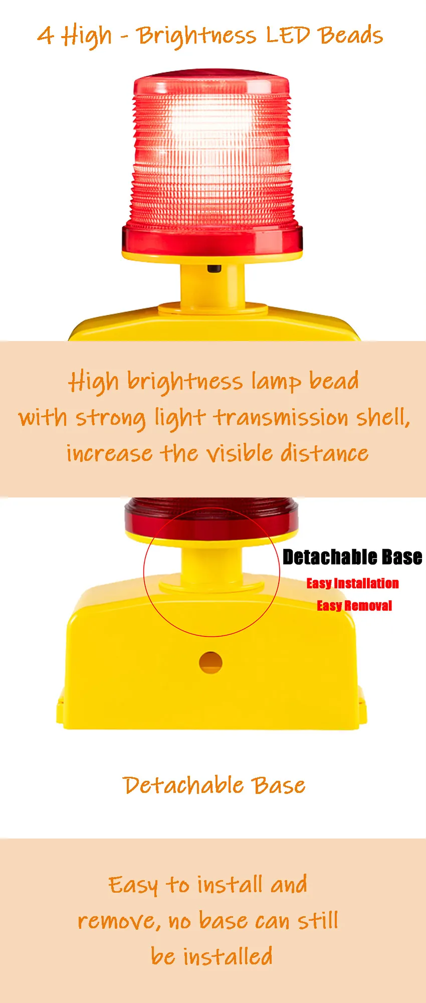 Detachable Red LED Solar Barricade Light