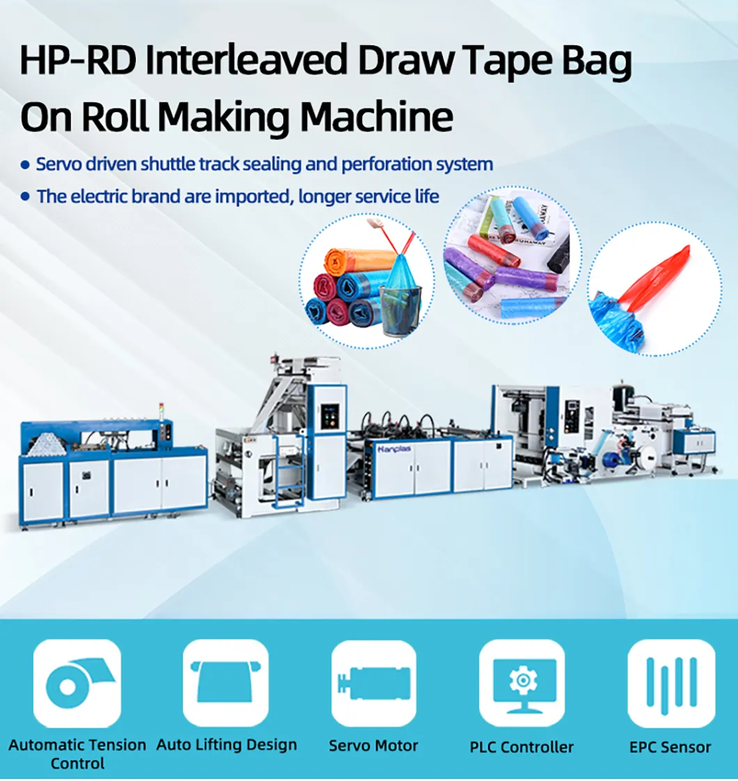 Interleaved Draw Tape Embossed Garbage Bag on Roll Making Machine