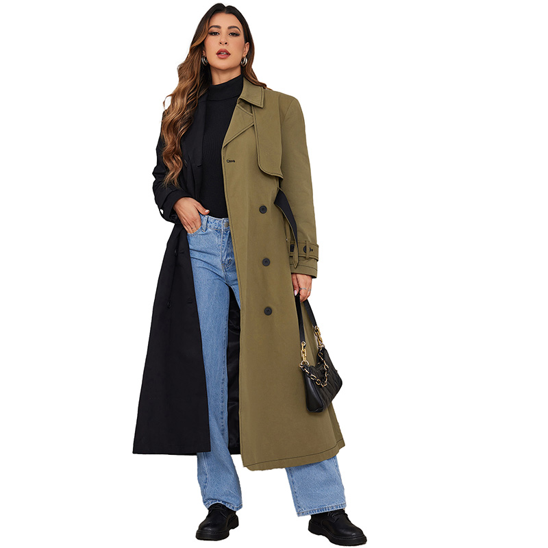 Custom Color Block Belted Trench Coat – Stylish & Unique Outerwear