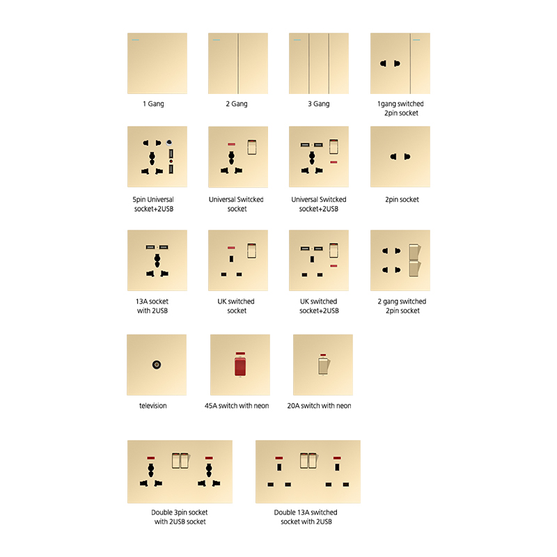 S1.2 large panel gold 13A switched socket
