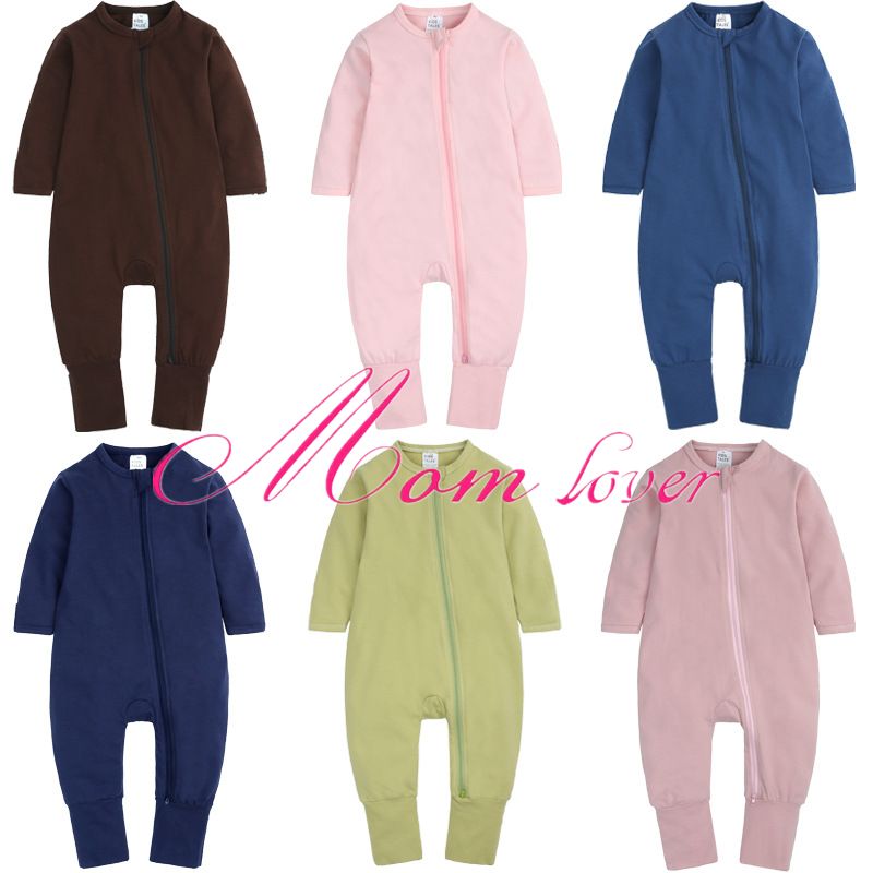 Custom Baby Rompers Solid Color Unisex Zipper Baby Rompers
