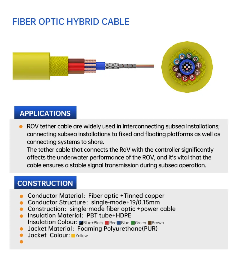 ROV hybrid Cable | Optic fiber Cable |10x0.34mm2 Power Cable