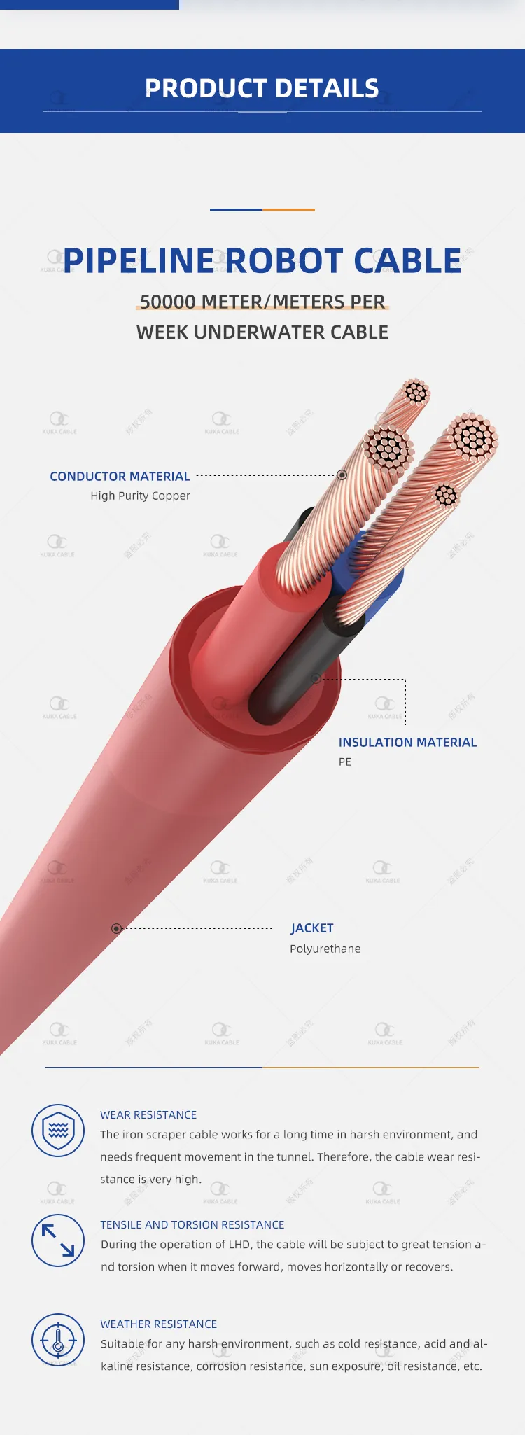 Underwater Pipeline Robot Cable | Sewer Inspection | Crawler Tether