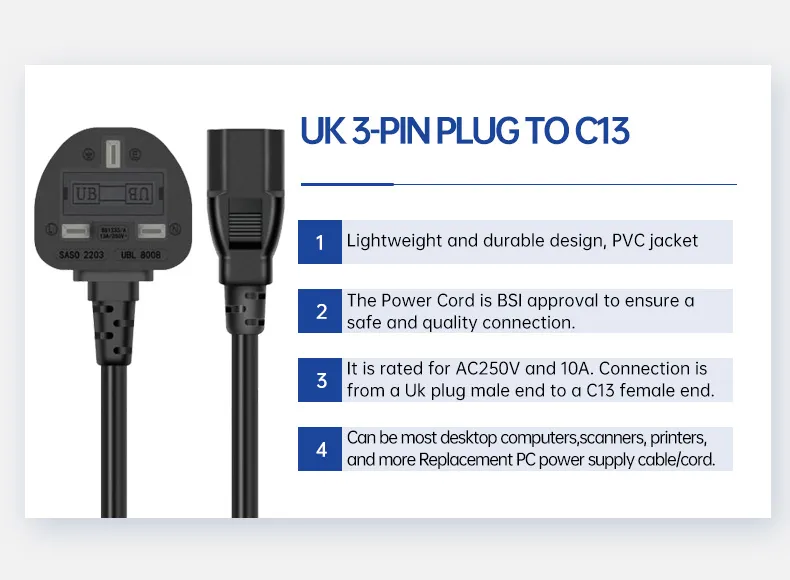 Extension Iec To BSI Power Cable | uk Power Cord Socket