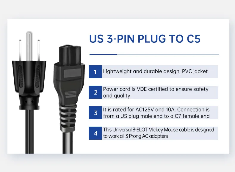 IEC C5 3 Prong C5 Connector | US Computer Power Cord