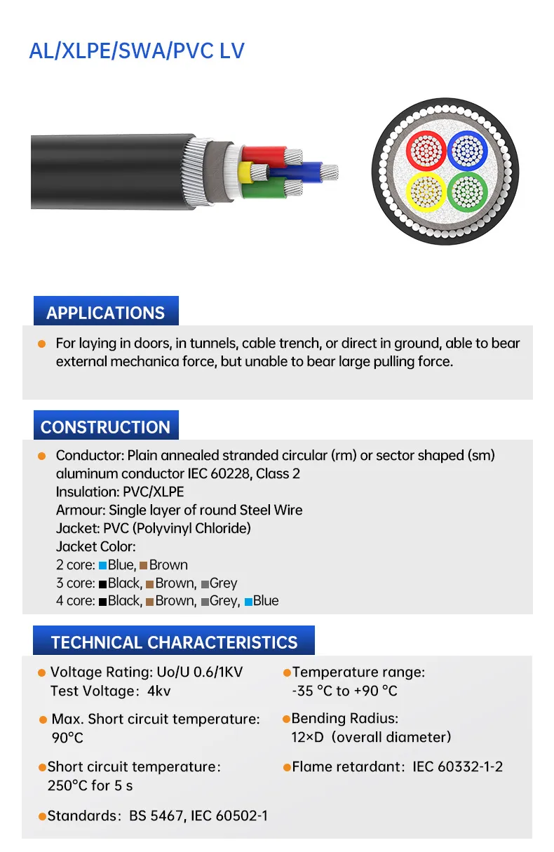 steel wire Armoured | Outdoor Electric wire | AL/XLPE/AWA/PVC cable