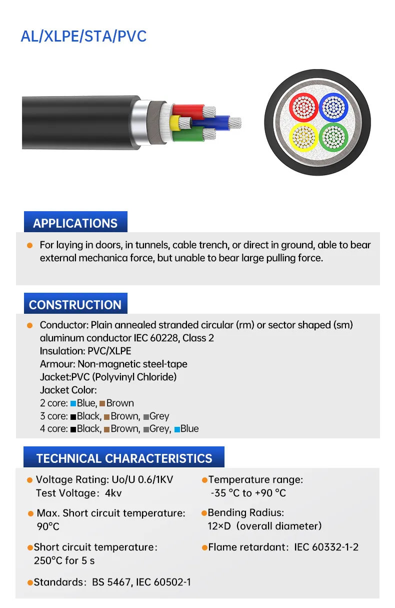 aluminum Armoured cable｜XLPE sheathed wire｜AL/XLPE/STA/PVC cable