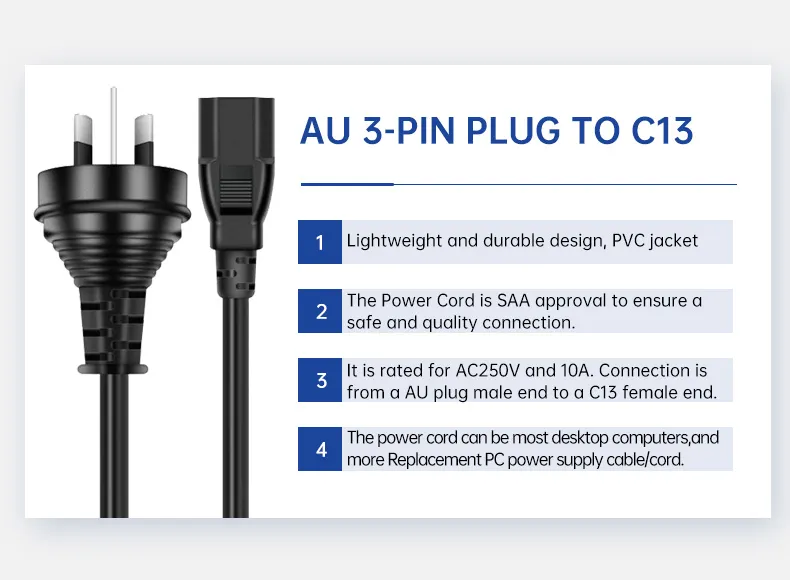 AC Power Cord | 3PIN To C13 | AU Extension Cable
