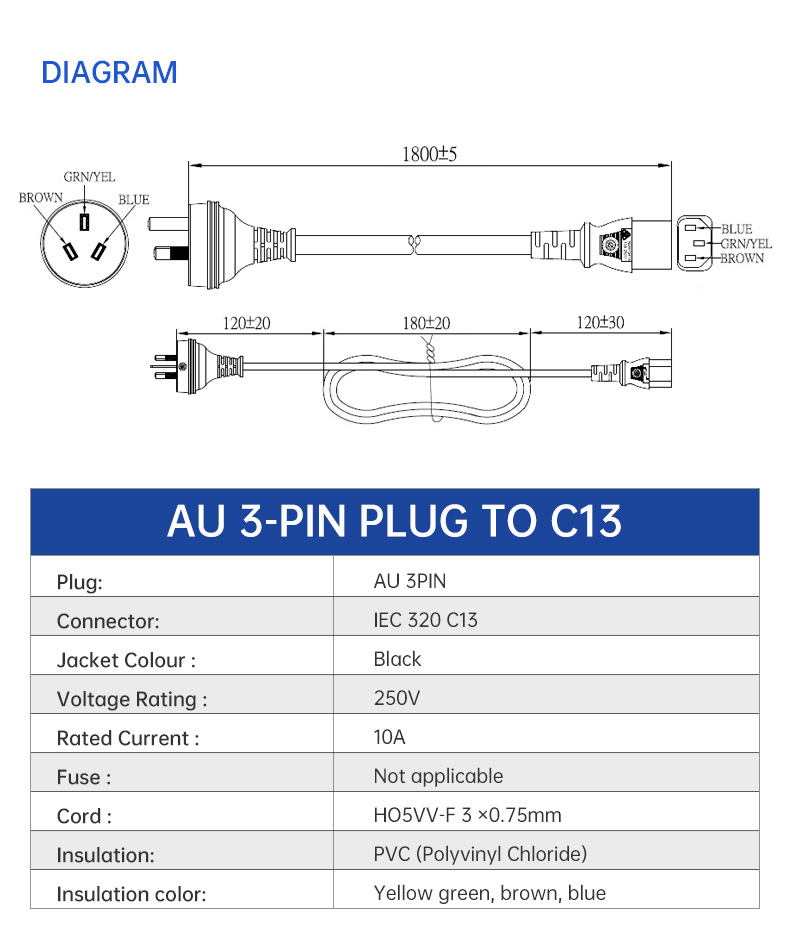 6ft Australia Plug | AS3112 16A | SAA Power Supply Cord