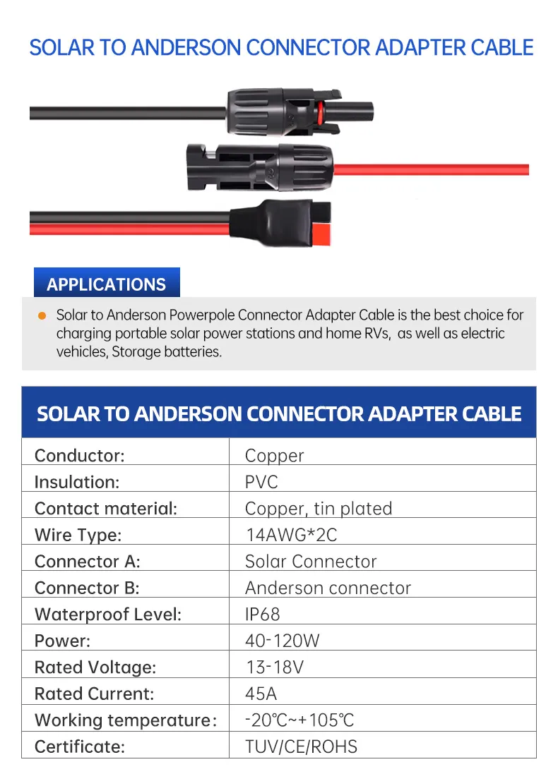 Solar Connector To Anderson Pole | Anderson Adapter Cable