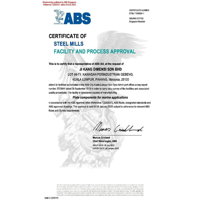 ABS GRADE A CERTIFICATION 1