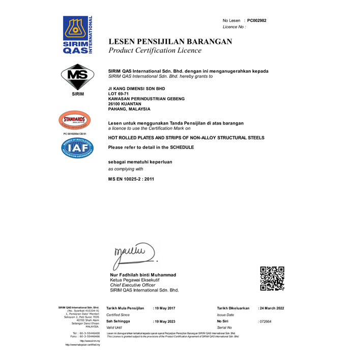 MALAYSIA SIRIM CERTIFICATION 2