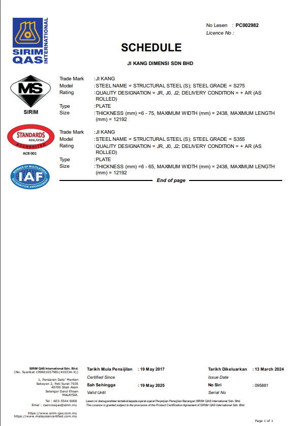 MALAYSIA SIRIM CERTIFICATION 2