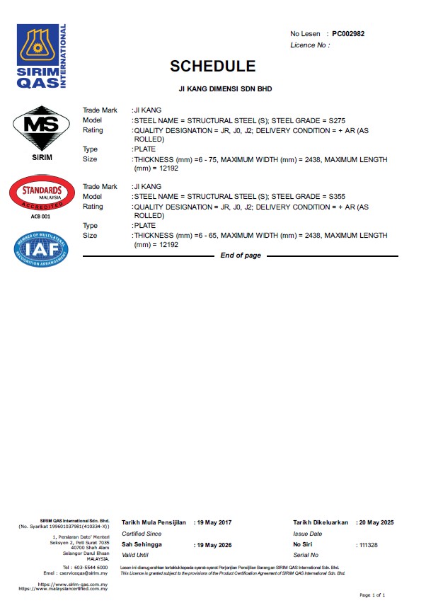 MALAYSIA SIRIM CERTIFICATION 2