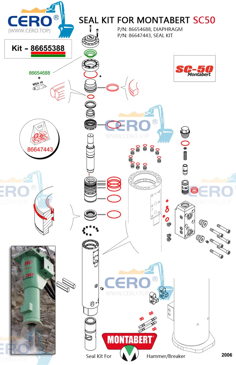 Montabert SC50 Seal Kit 86647443 Diaphragm 86654688 Membrane 86655388 ...