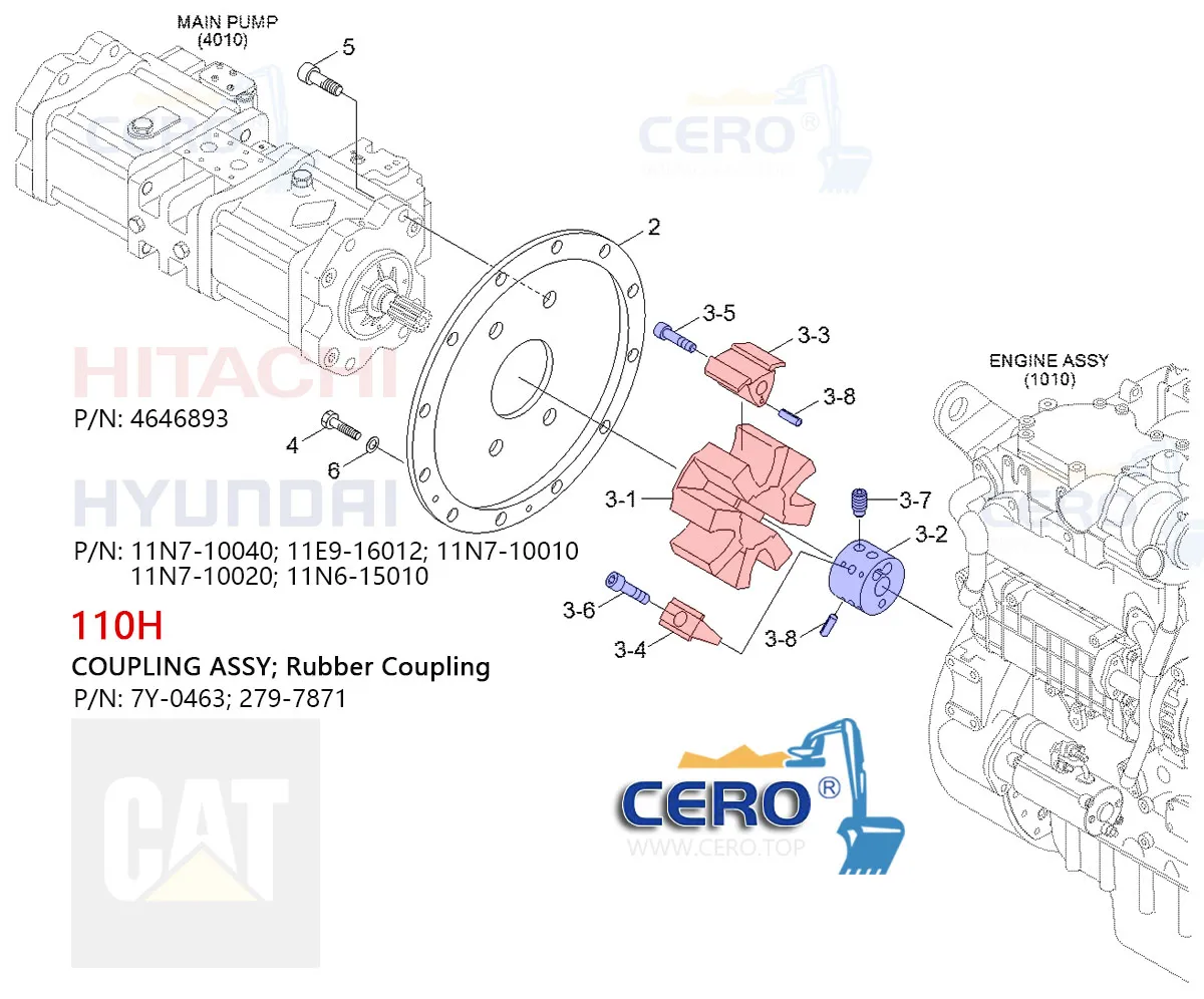 7Y-0463 COUPLING ELEMENT 110H COUPLING ASSY 279-7871