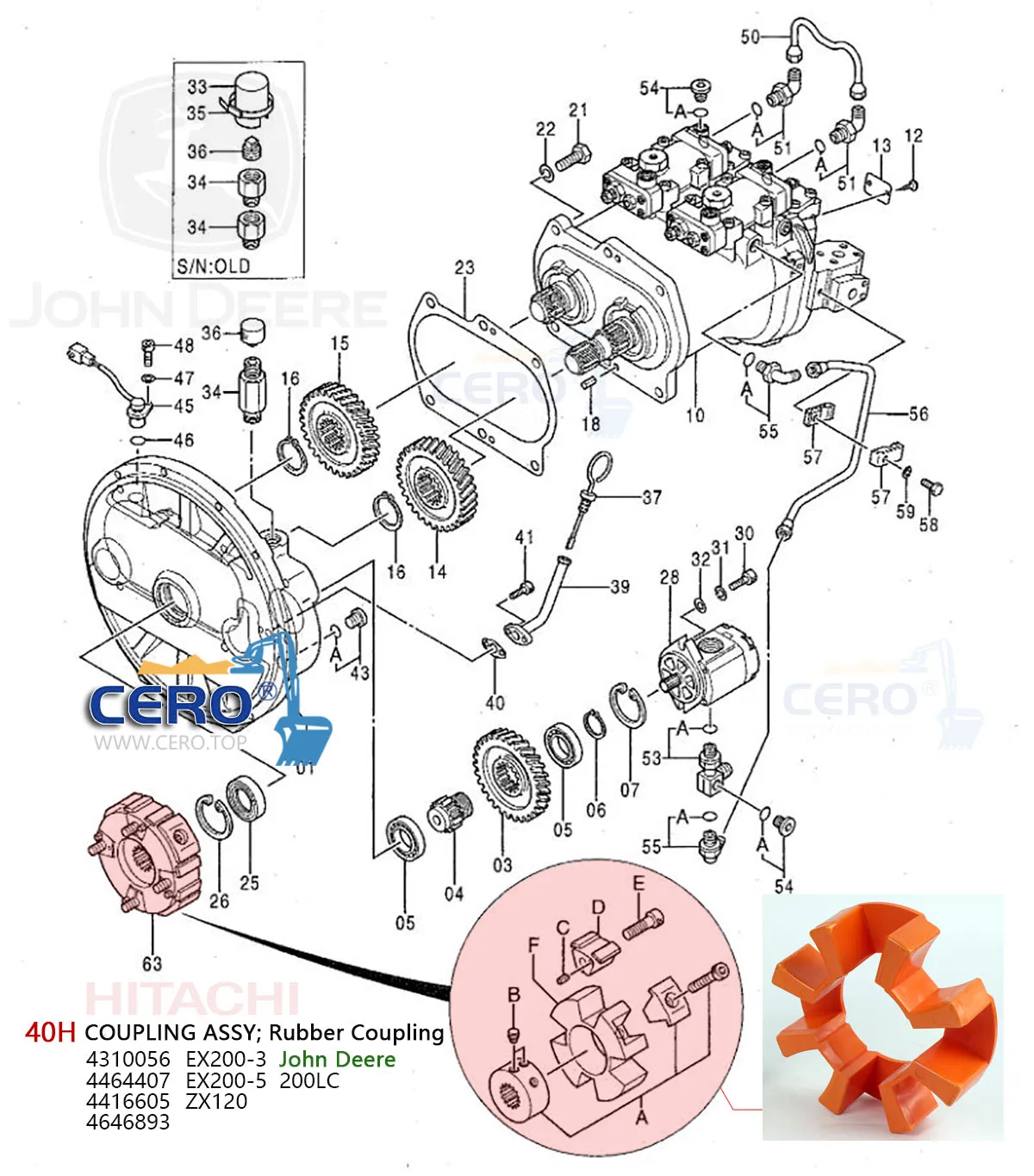 4310056 Elemento de acoplamiento Acoplamiento 40H 4464407 John Deere 200LC