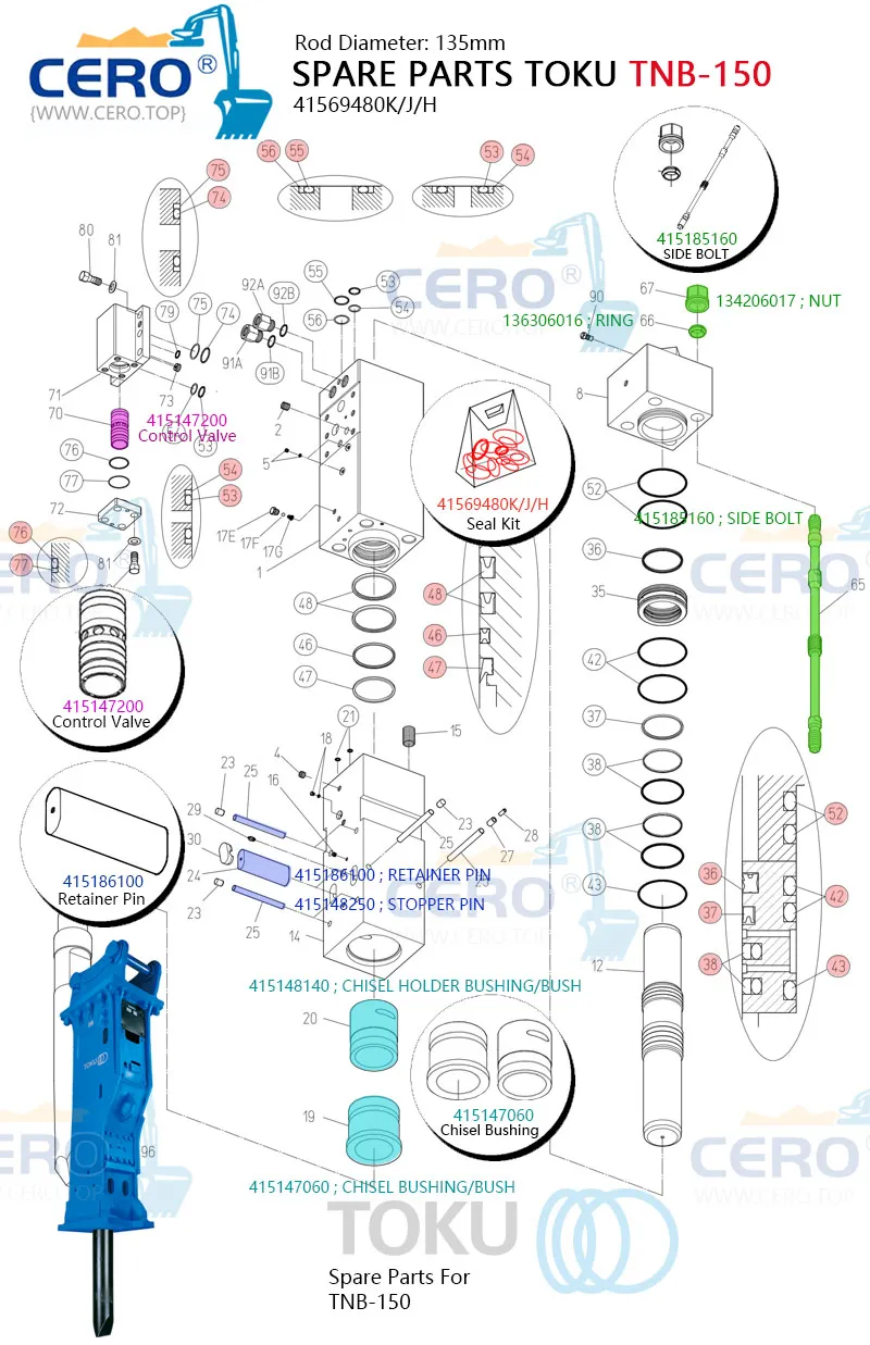 TOKU TNB-150 RETAINER PIN 415186100 STOPPER PIN 415148250 TNB150 TNB-151LU1