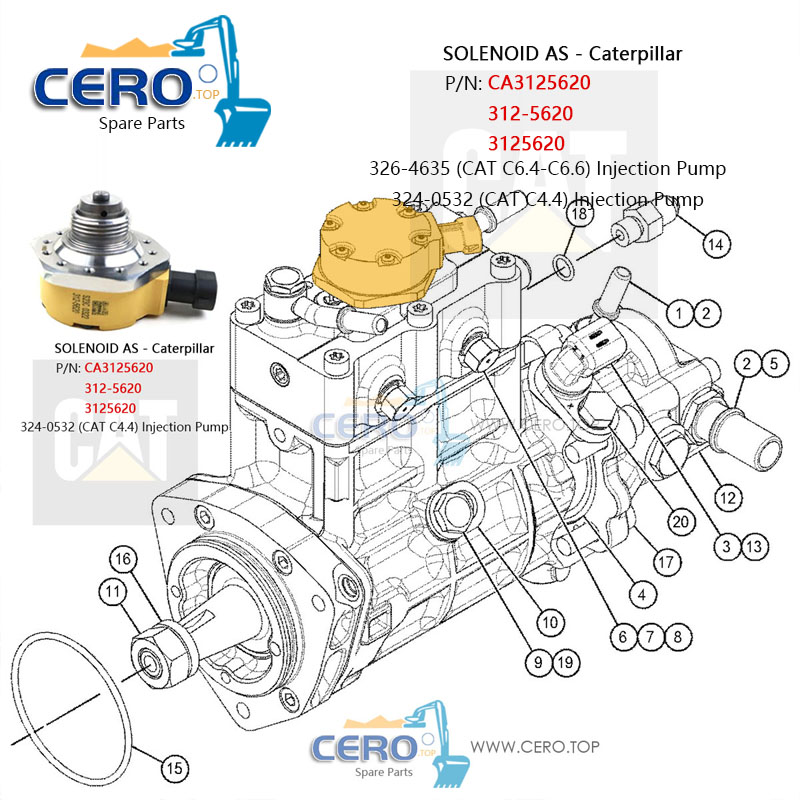 3125620 312-5620 SOLENOID VALVE Caterpillar 324-0532 CAT C4.4 PUMP FUEL ...