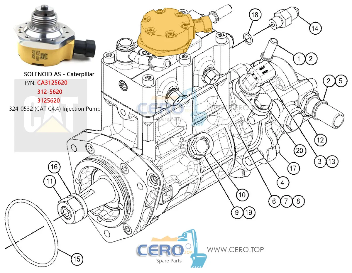 3125620 312-5620 SOLENOID VALVE Caterpillar 324-0532 CAT C4.4 PUMP FUEL ...