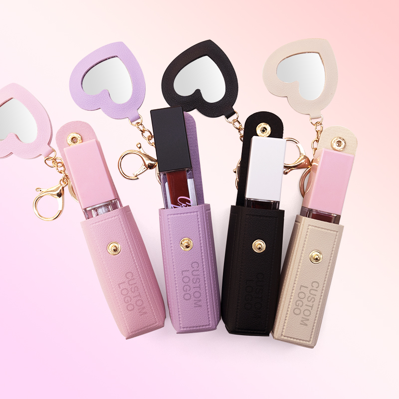 Lip Gloss with Leather Case Holder Keychain