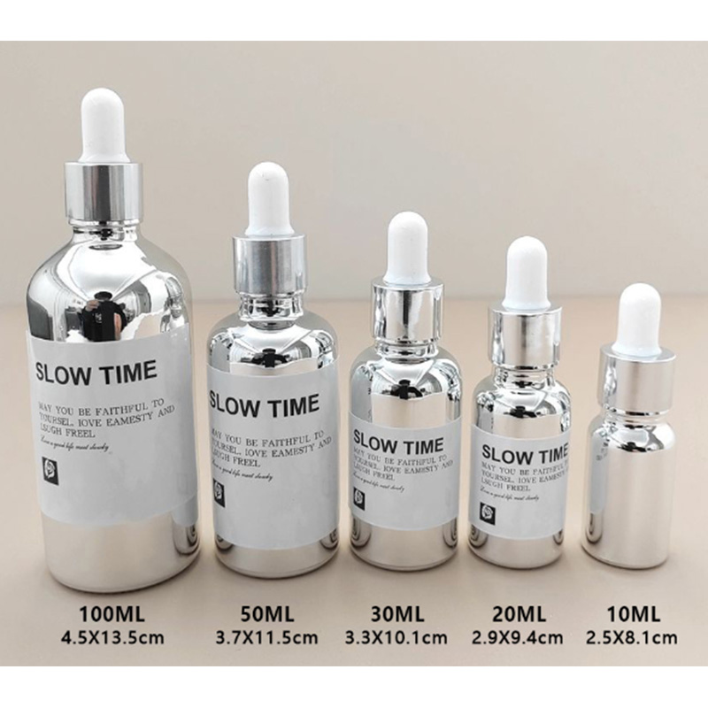 Electro-Plated Silver Glass Dropper Bottles