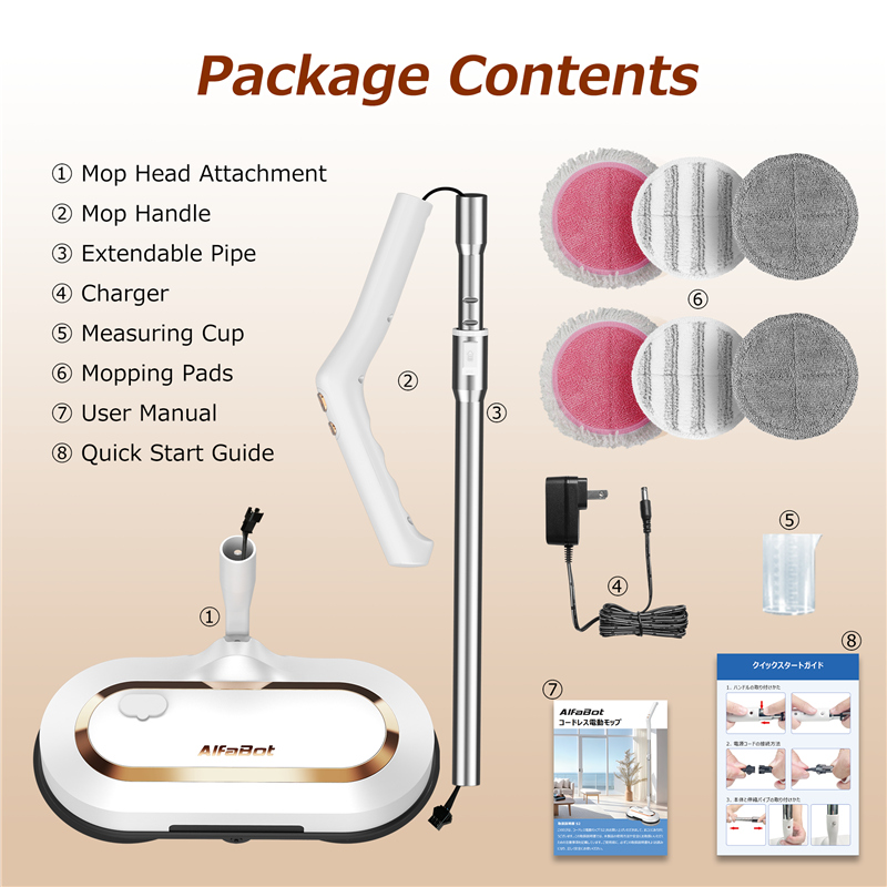 Wireless Electric Mop AlfaBot S2 Cordless Spin Mop with LED Headlight ...