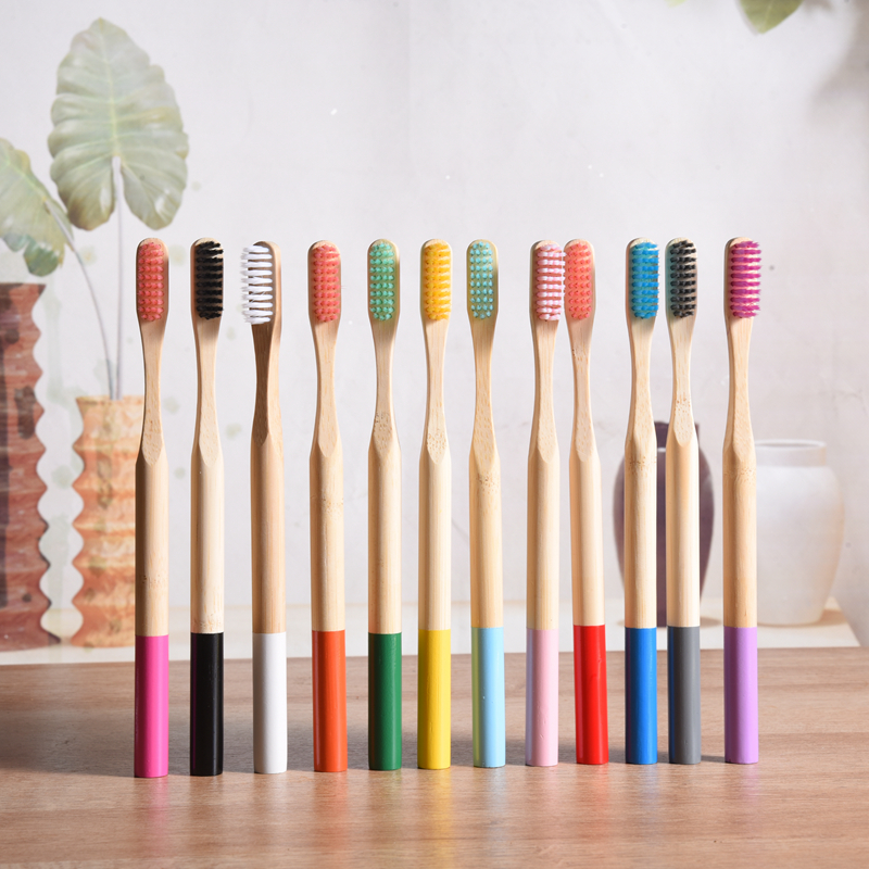 Painted round stick bamboo toothbrush