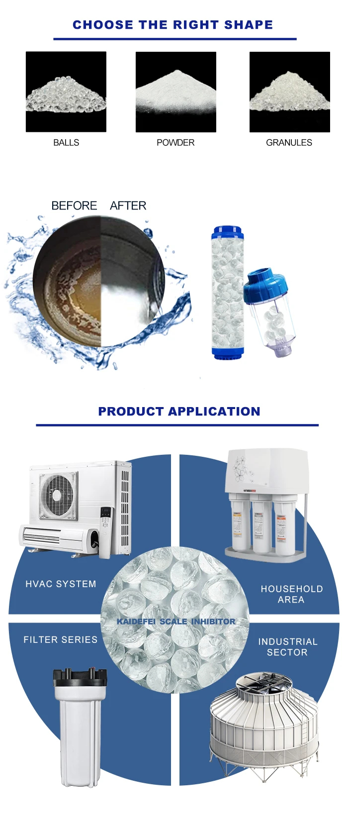 Kaidefei NSF Certified 1mm Polyphosphate Scale Inhibitor Ball