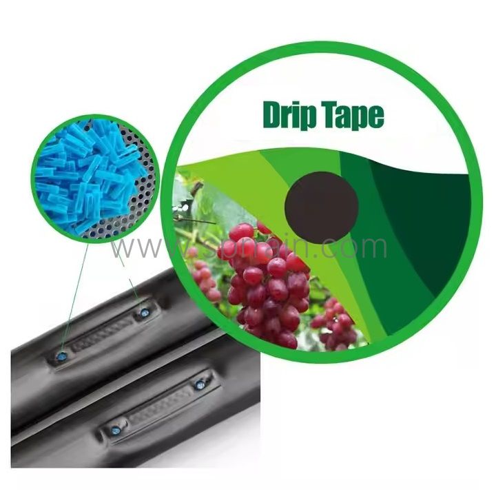 Double hole drip tape with flat emitter