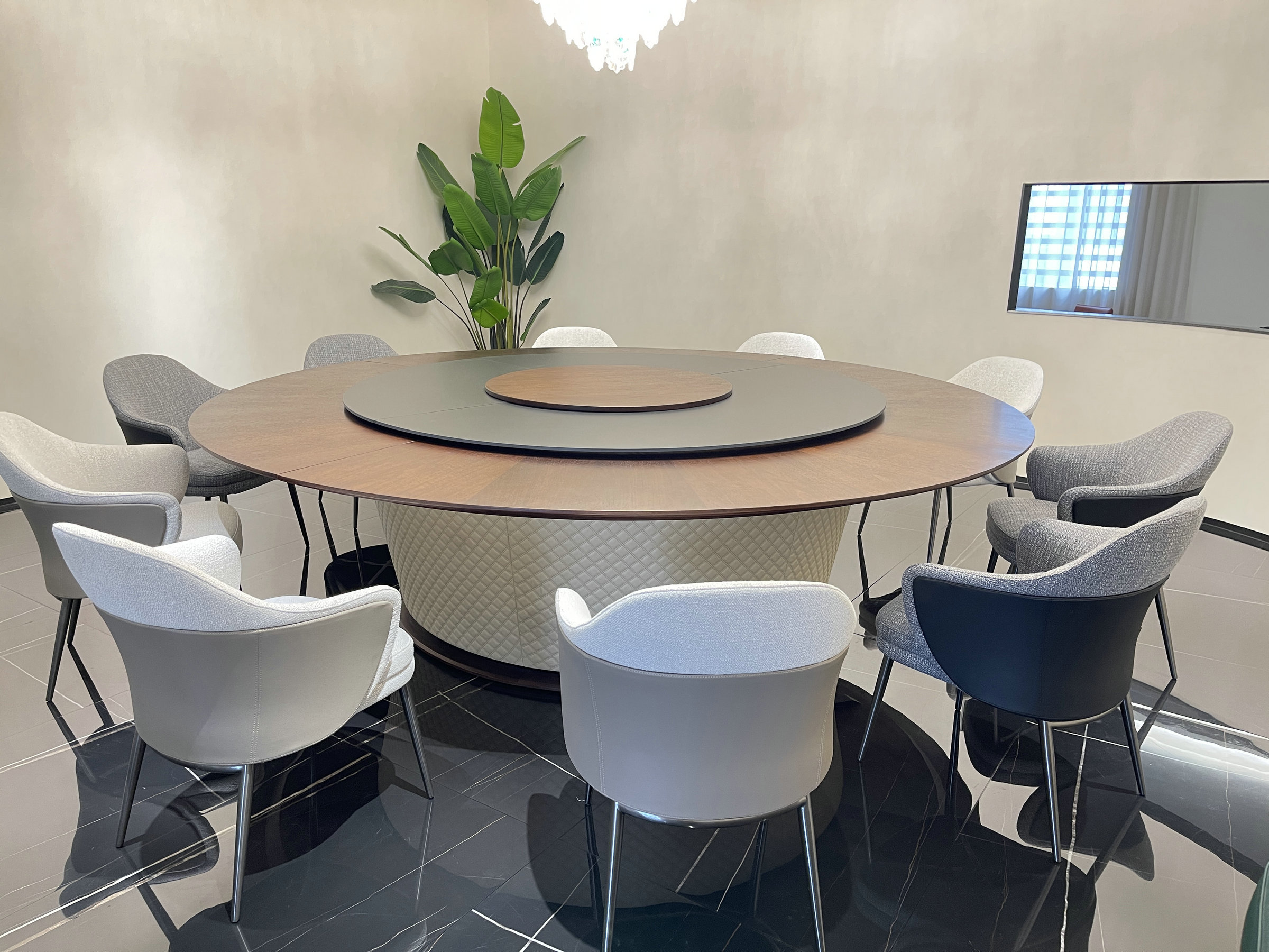 Round Dining Table with Rock Panel - Customizable Size and Material ...
