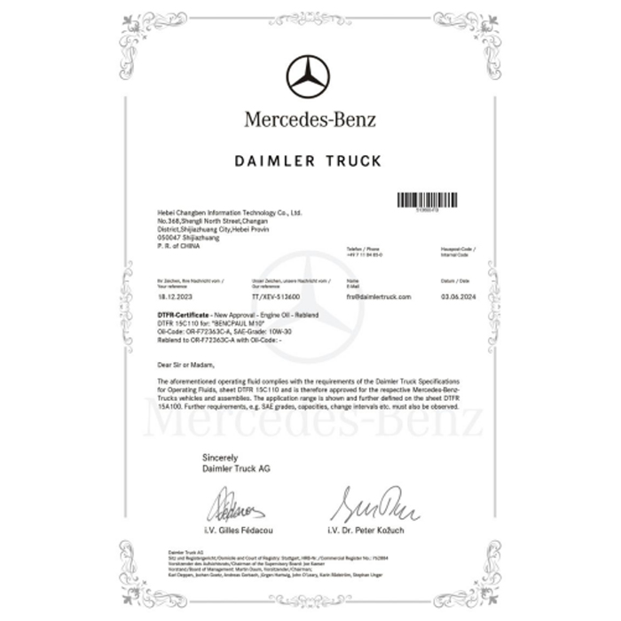 Mercedes Benz Certification Certificate