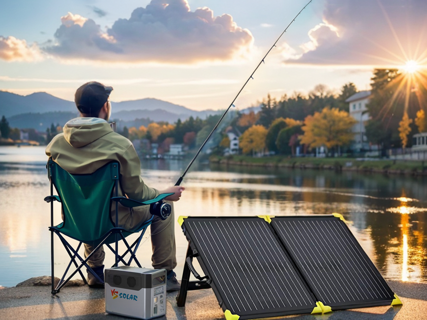 Fishing with Portable Folding Solar Power