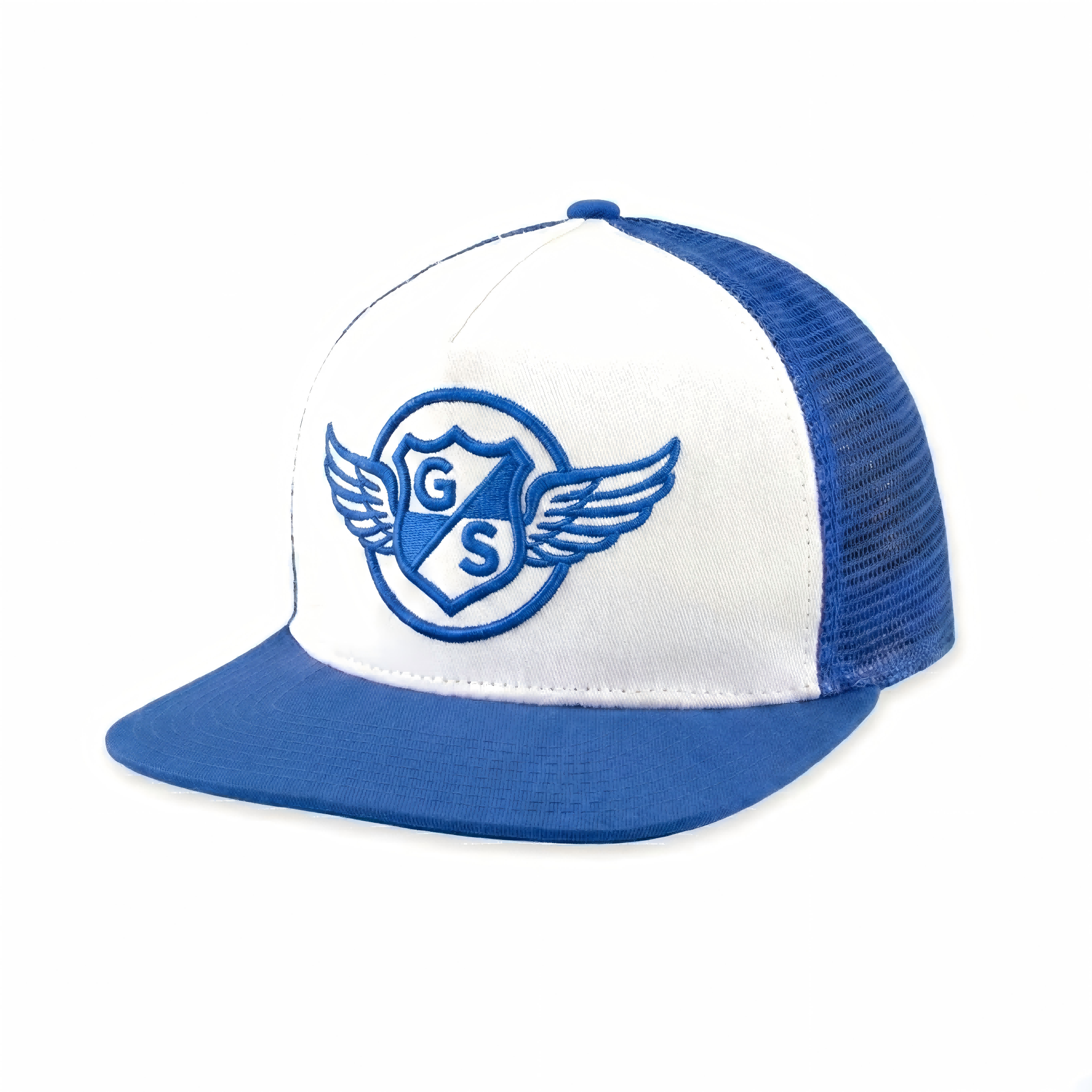 Winged GS Shield Blue Mesh Snapback Trucker Hat