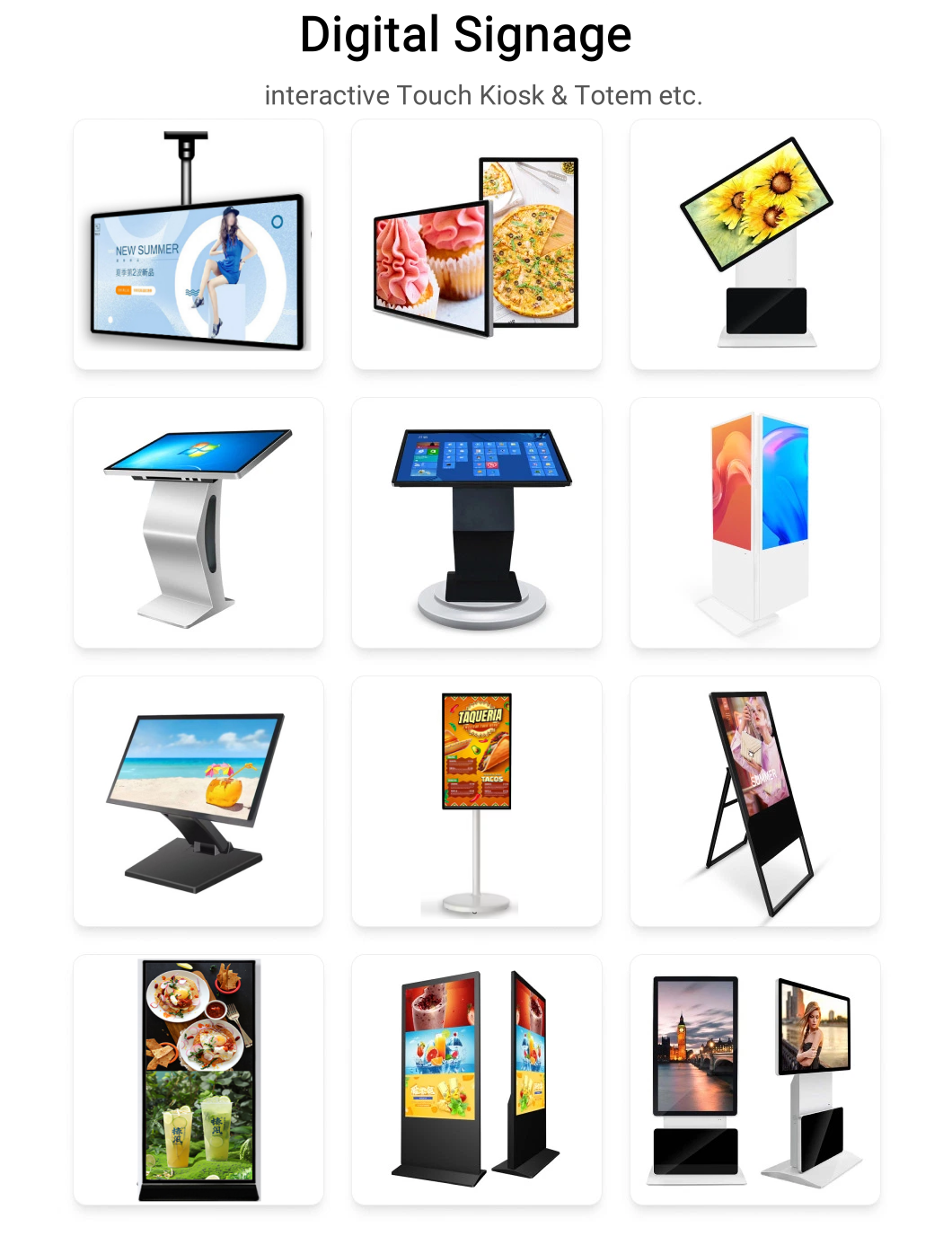 32 43 50 55 65 inch LCD touch display digital signage indoor