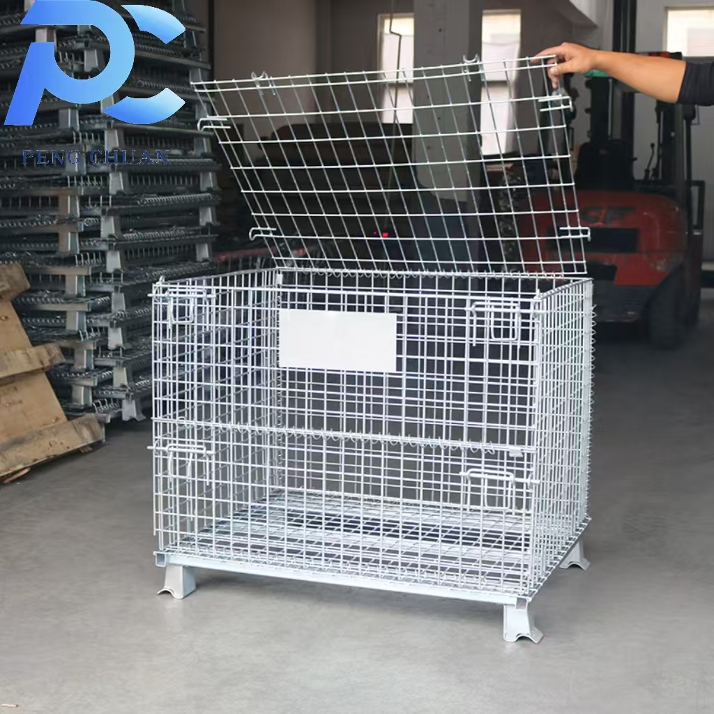 Collapsible Wire Storage Cage with Wheels，Industrial Metal Mesh Bin