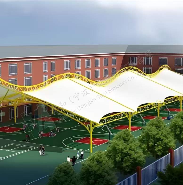 Column-Free Membrane Basketball Court Canopy