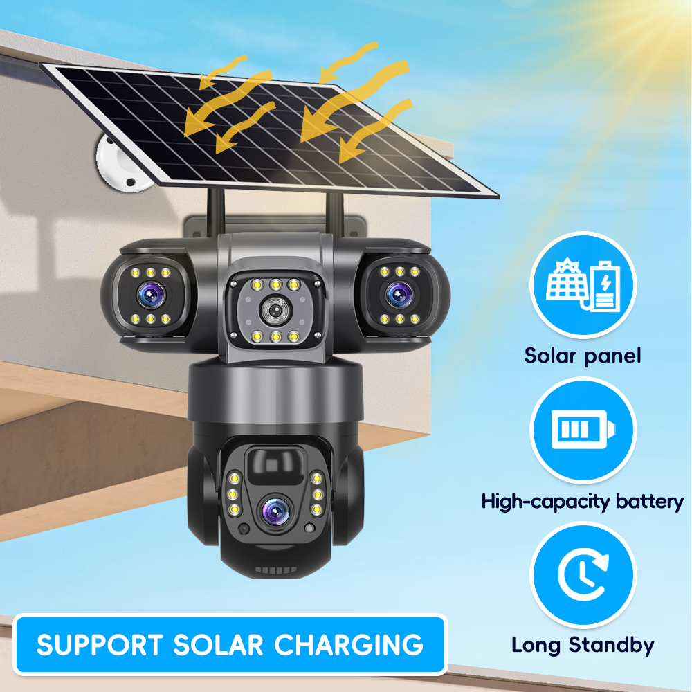 Triple Lens 4G/Wifi Solar Powered Wireless Security Camera