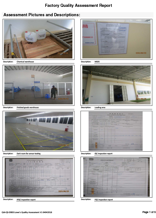 factory quality assessment report