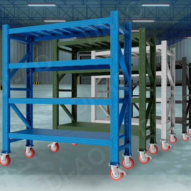 Movable Steel Shelving Units, Wheeled Storage Racks for Warehouse/Workshop